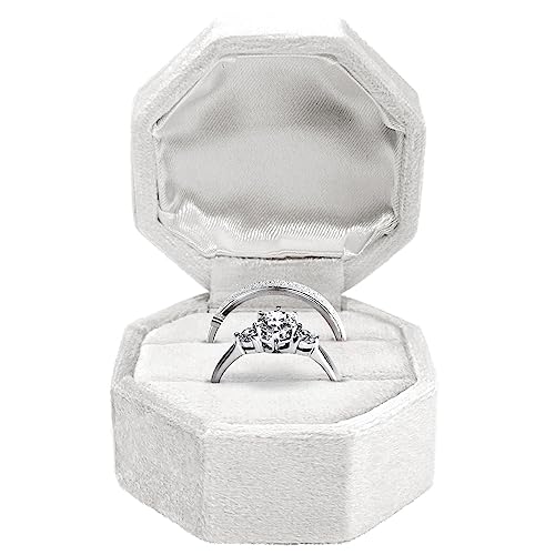 Ring Box for Wedding Ceremony, Ring Box, Wedding Ring Box, Engagement Ring Box, Velvet Ring Box, Ring Boxes, Wedding Ring Boxes for Ceremony, Double Ring Box, Velvet Ring Box Wedding (White)