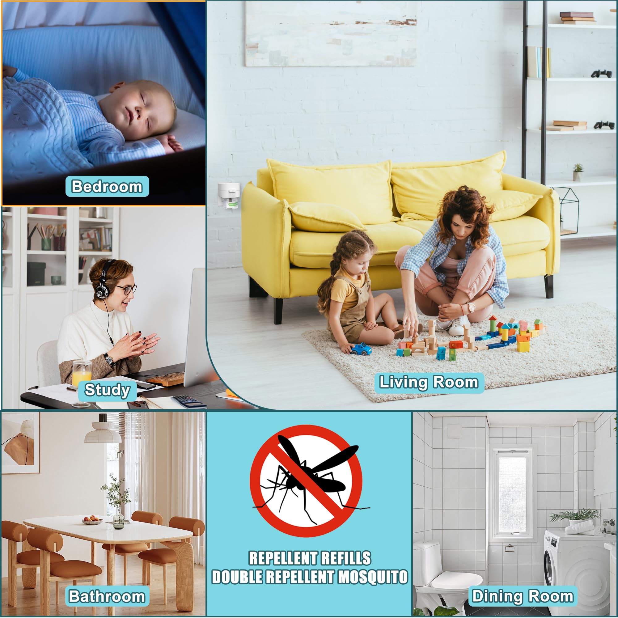Moskiller Mosquito Repeller, Electronic Mosquito Repellent Plug in, Include 1 Pack 280 Hr Repellent Refills for Home, Bedroom, Office, Kitchen