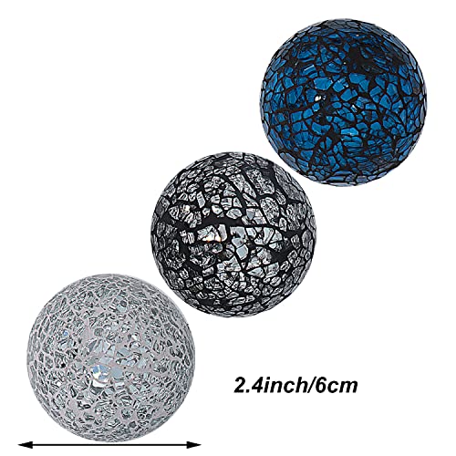 Kesywale 2.4 Inch Small Decorative Orbs Set of 6 Glass Mosaic Sphere Balls Centerpiece Glass Globe for Bowls, Vases and Dining Table Centerpieces Decor (B)