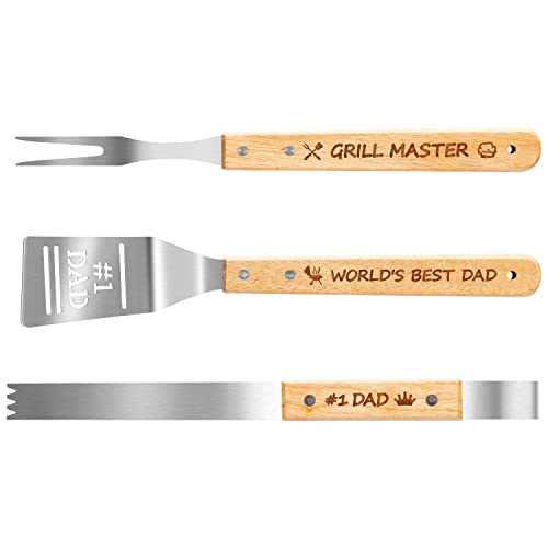 Haooryx 3PCS Father Grilling Tool BBQ Accessories Set World's Best Dad Stainless Steel Grilling Tong for Men Outdoor Camping Housewarming Party Gift Supplies Father's Day Dad's Birthday Present