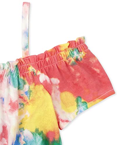 The Children's Place Baby Toddler Girls Print Off Shoulder Romper 2-Pack, Simplywht, 18-24 Months