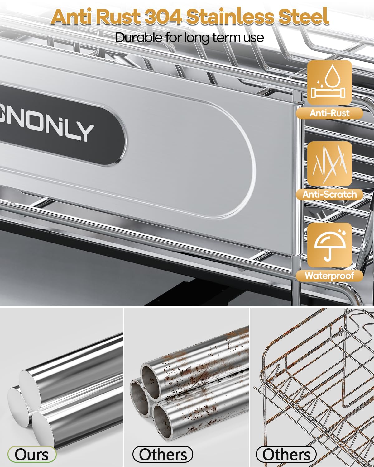 LIONONLY Dish Drying Rack, Dish Racks for Kitchen Counter, 304 Stainless Steel Dish Drainer Drainboard Set with Smart Drainage, 360° Adjustable Spout, Utensil Holder and Cup Holder,Black