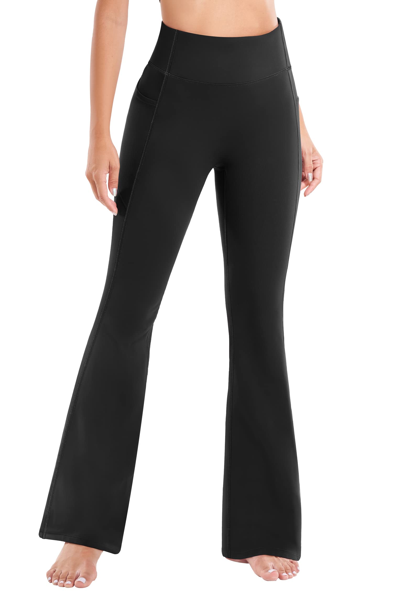 Ewedoos 29" Fleece Lined Pants Women Flare Yoga Pants with Pockets for Women Bootcut Thermal Pants for Winter Black
