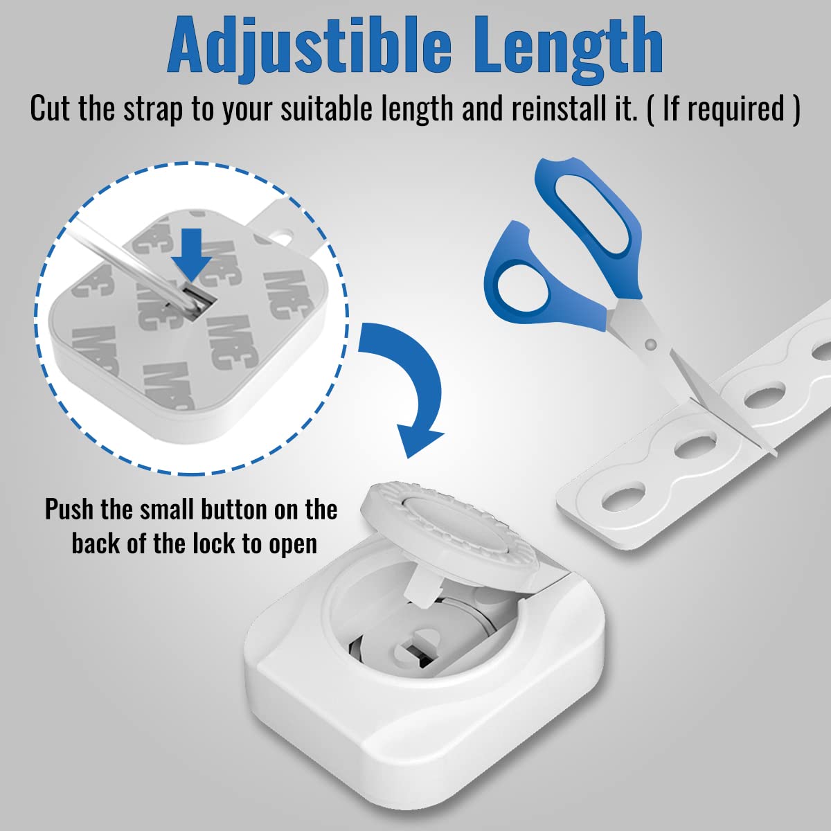 JOINPRO 6 Pack Safety Child Locks for Cabinets & Drawers, Fridge, Toilet, Latches, Baby Proofing Strap Locks with 6 Extra 3M Adhesives; Triple Lock Protection (Easy Installation, No Drilling Required)