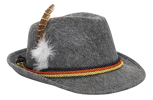NociHah Men German-Oktoberfest-Alpine-Fedora-Hat - Women Bavarian Swiss Traditional Felt Costume Hat with Feather for Oktoberfest Party(S-M)