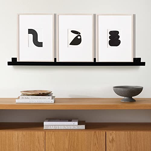 Mitus Floating Shelf Wall Mounted - Modern Industrial Metal Channel Ledge Black with Rustic Wood Insert, 36 inch