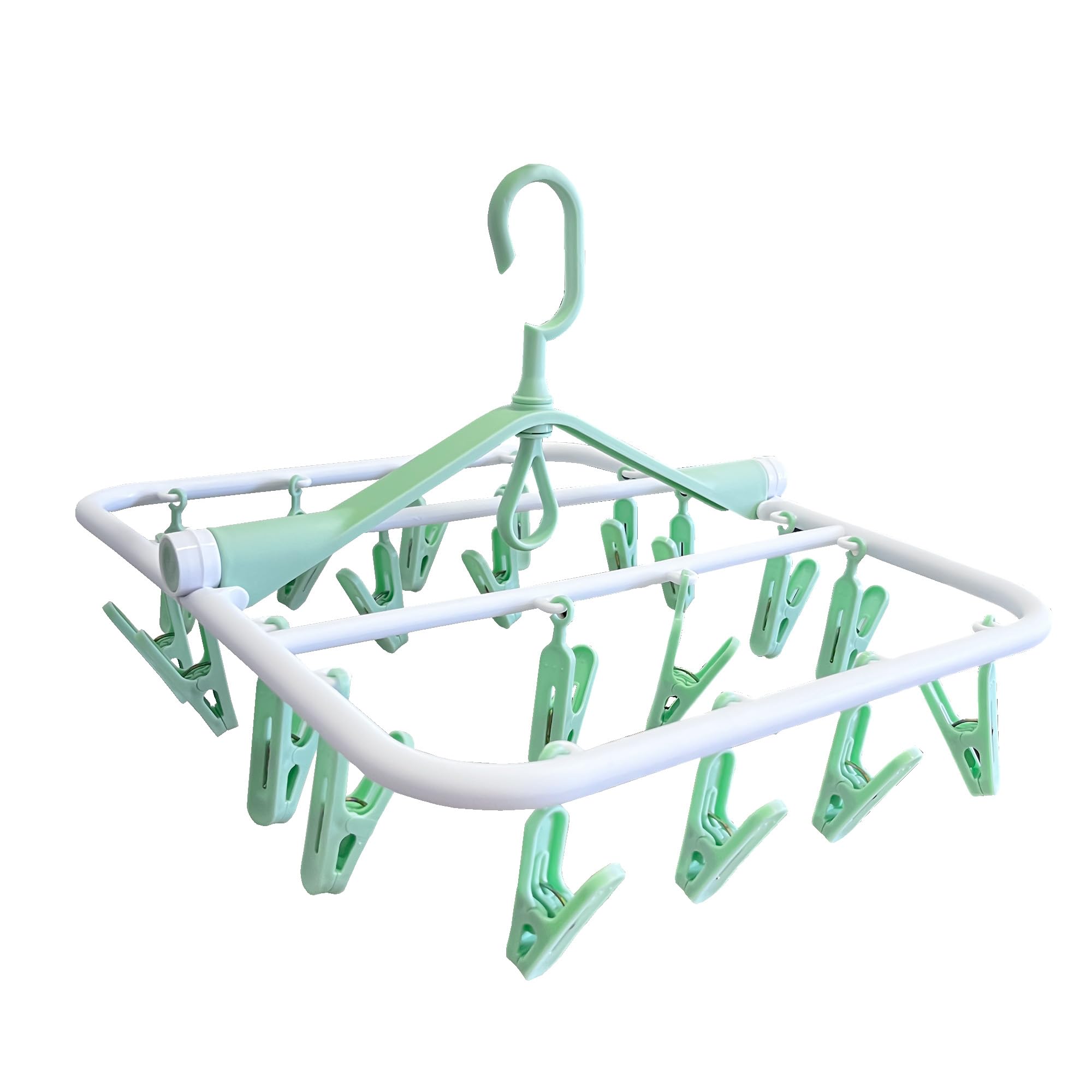 HAOYIJIA Foldable Clip Clothes Drying Racks, Drip Hanger Plastic with 20 Drying Clips 360° Rotatable Hook Laundry Clip for Drying Towels Bras Baby Clothes Gloves