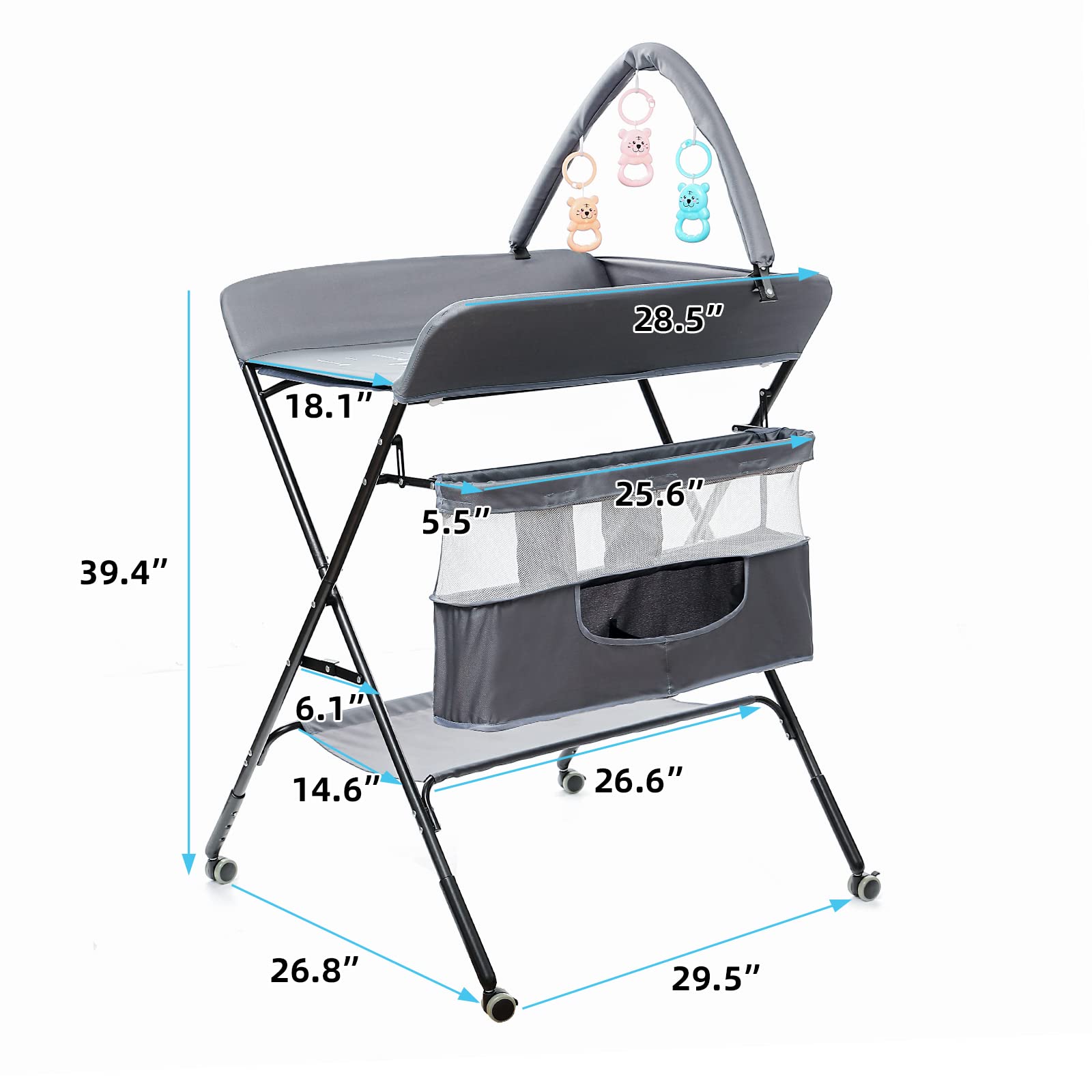 KSITEX Portable Changing Table for Baby Folding Baby Changing Station Diaper Changing Table Organizer with Large Storage Adjustable Height