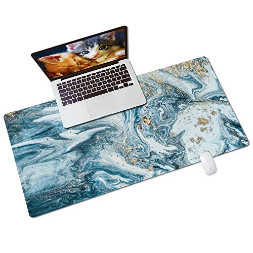 QIYI Desk Pad Large Keyboard and Mouse Pad for Laptop Computer, PU Leather Desk Cover Protector, Desk DΓ©cor Accessories for Office Home Work Writing Gaming 31.5" x 15.7" - Blue White Marble