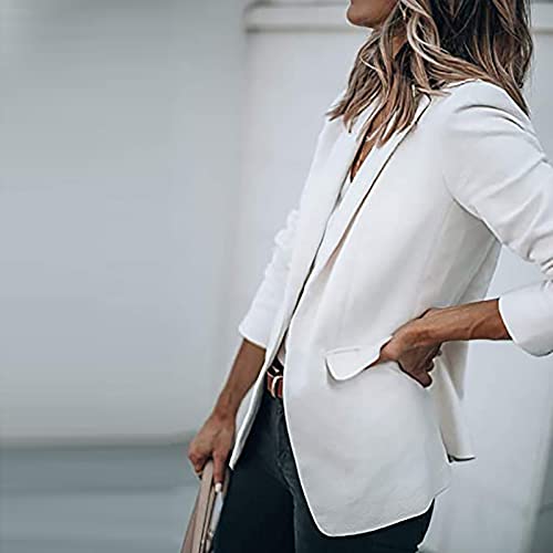 Long Blazer Jackets for Women, Cropped Blazers Women Oversized Blazers Black Leather Blazer Women's Casual Lapel Open Front Sleeve Work Office Suit Jacket Coat and White Striped (M, White-5)