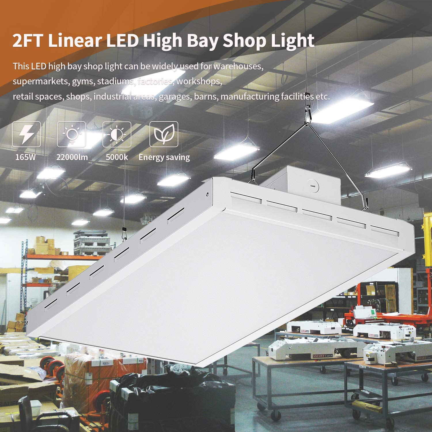 FAITHSAIL 2FT Linear LED High Bay Shop Light, 110W, 13200LM, 5000K, Industrial LED Warehouse Lighting, 2 Foot Indoor Aisle Area Workshop Garage Highbay LED Lights, 4 Lamp Fluorescent Equivalent