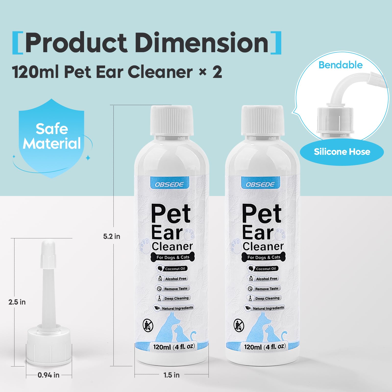 OBSEDE Dog & Cat Ear Cleaner - Dog Ear Cleaning Solution Naturally Reduce Dirt Wax Buildup Clear Ear Drops Wash Gently Soothing Odor Control Easy to Use Pet Supplies Fresh Scent, 8 oz