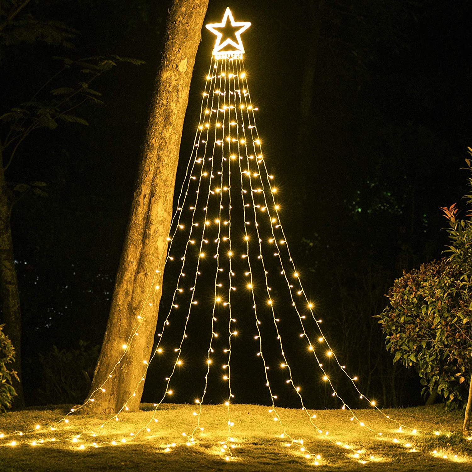FUNIAO 320 LED Waterfall String Lights for Christmas Trees, Parties, Yard, Garden, and Home Decor (Warm White)