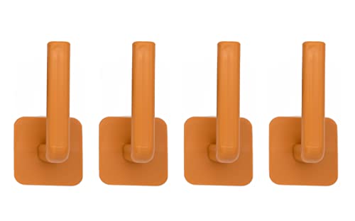 Long Plastic Sticky Wall Hook Heavy Duty, Kitchen Living Room Wardrobe Towel Coat Clothes, Band Organizer Holder Strong Stickiness Waterproof Colorful Hooks (Orange, 4 Count (Pack of 1))