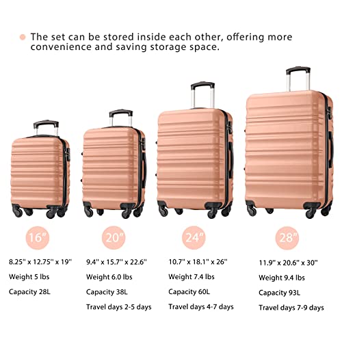 LONG VACATION Luggage Set 4 Piece Luggage Set ABS hardshell TSA Lock Spinner Wheels Luggage Carry on Suitcase (PINK, 6 piece set)