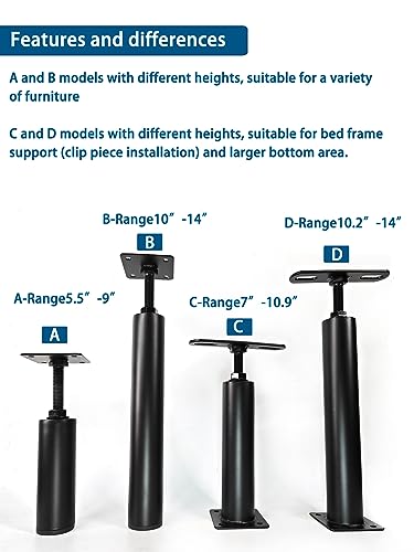 Metal Adjustable Height Bed Frame Center Support Leg Furniture Legs No Wobble for Bed Sofa Cabinet Couch Dresser Table Slat Base Heavy Duty DIY Replacement Parts Riser(7β-11β)