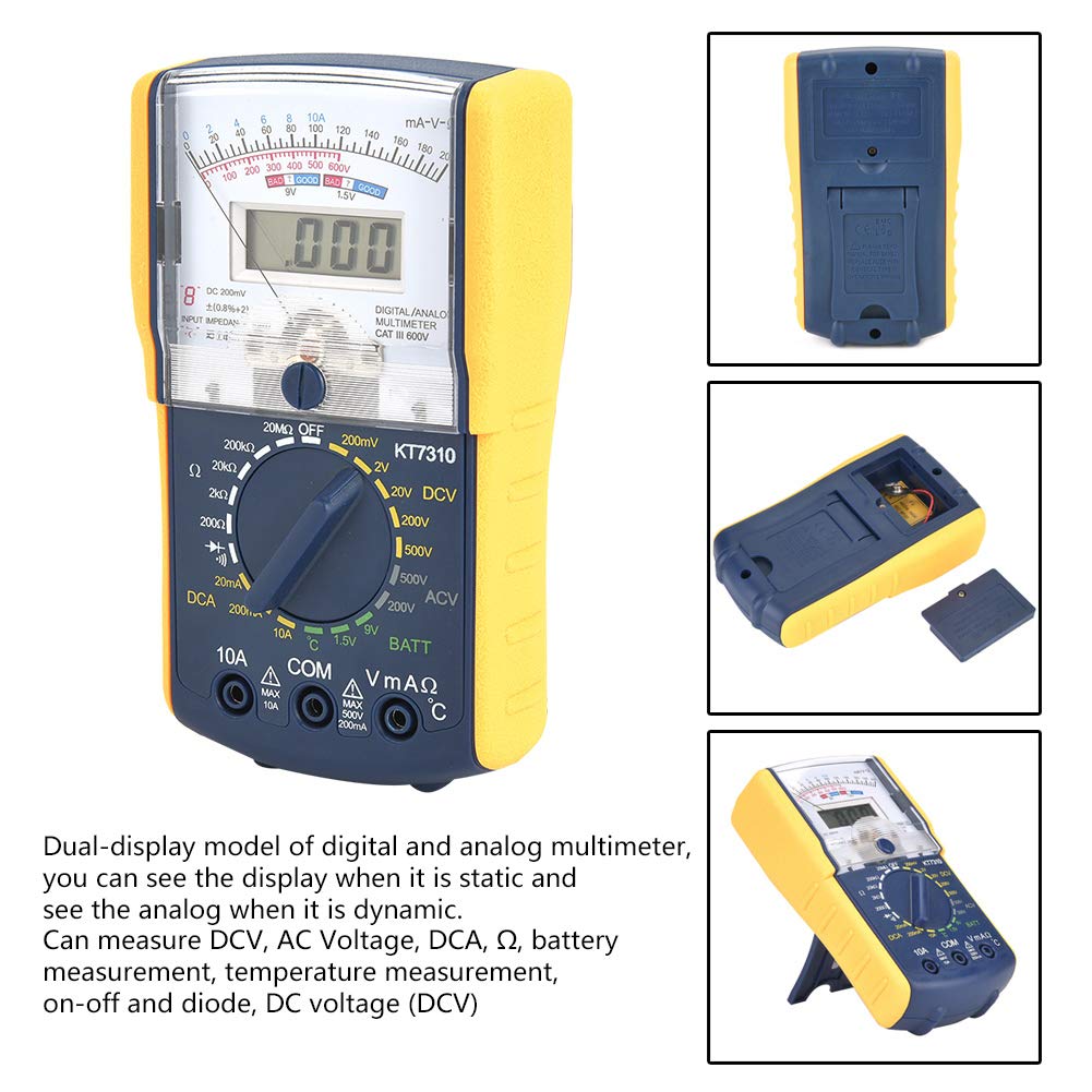 Dual-Display Analog Multimeter KT7310 High Sensitivity&Precision Handheld Double Display Analog Digital Multimeter Voltage Current Resistance Strong Rubber Shell