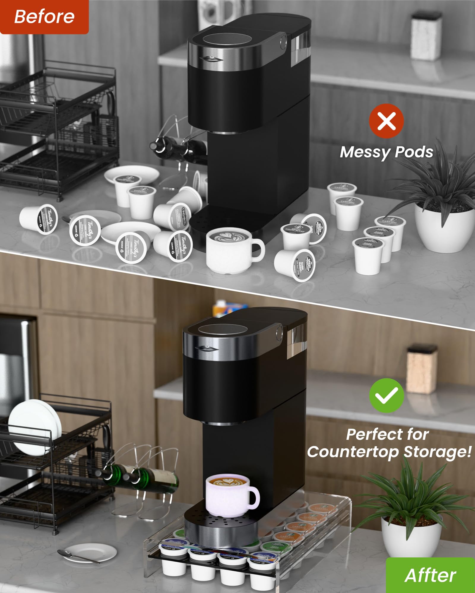 K Cup Holder - Coffee Pod Holder Storage Drawer for Coffee Capsule, Stand for Coffee Maker, Coffee Bar, Kitchen Organizer