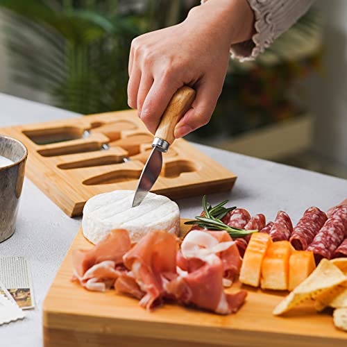KAHOO Bamboo Cheese Board Set, Wooden Charcuterie Board Serving Platter with Knife Set, for Wine, Cheese, Meat, Fruit, Vegetable