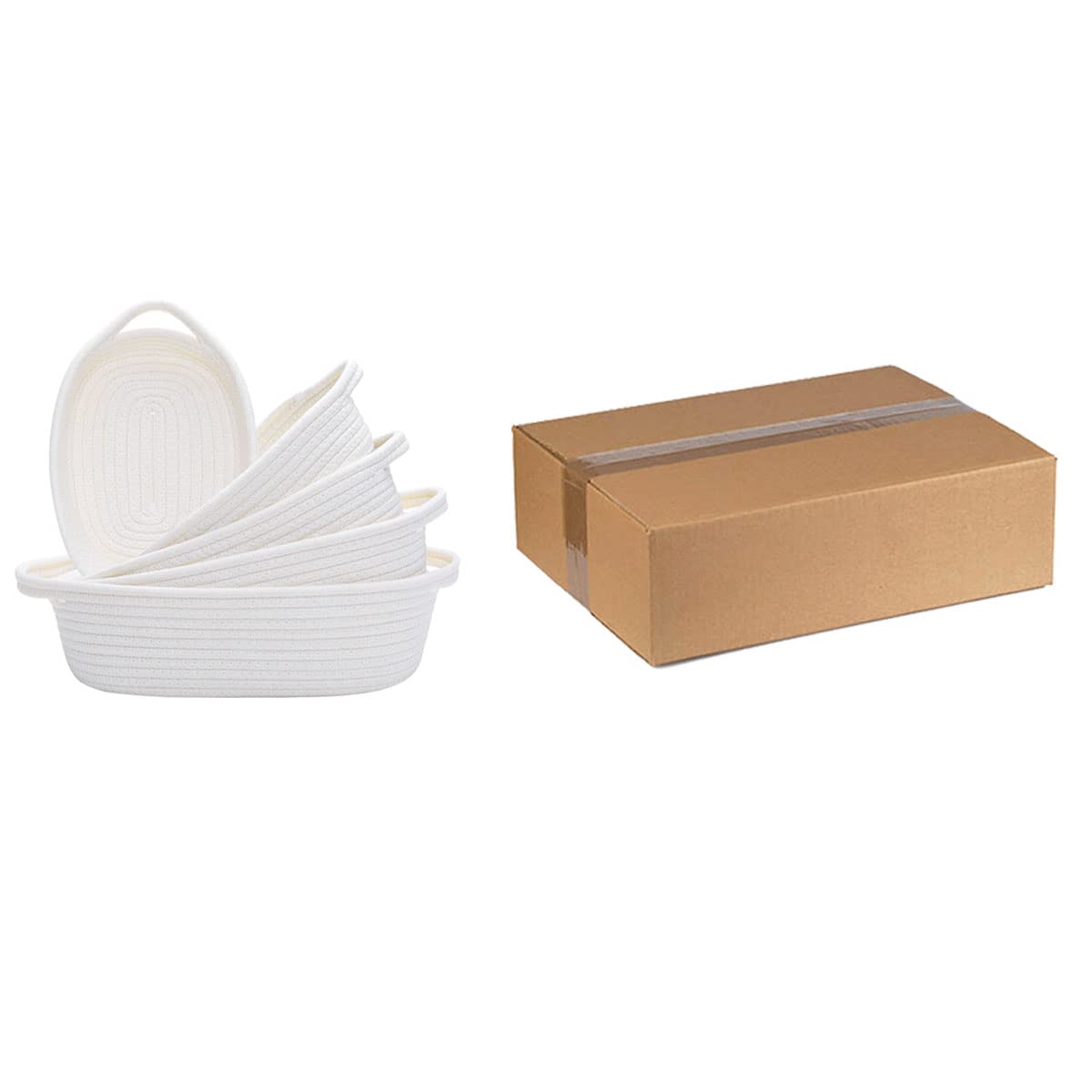 HNBQMX 5-Piece Rectangular Storage Basket Set-Natural Cotton Rope Woven Baskets for Organizing, Small Basket with Handles for Shelves, Dog Toy Baskets, Basket for Storage, Bathroom Storage Bin