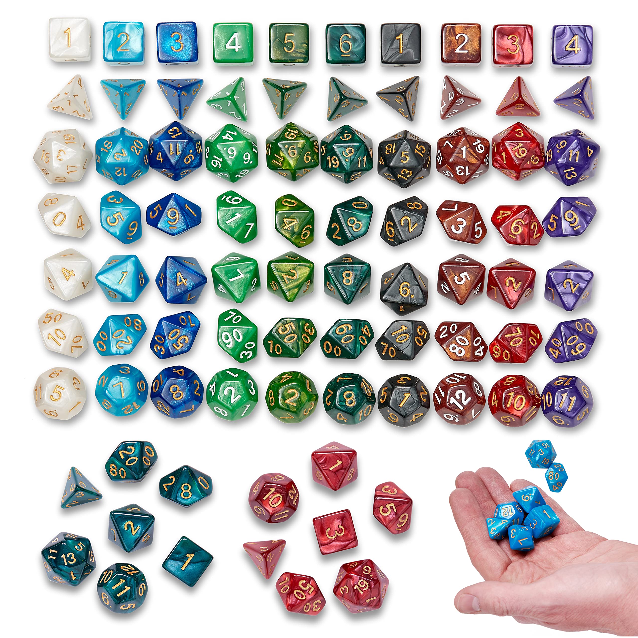 THE TWIDDLERS DND Dice Set - 20x7 (140 pcs) Double-Colors Polyhedral Dice Set for Dungeons and Dragons D&D RPG MTG Role Playing Table Games/Board Games - D4 D6 D8 D10 D12 D20 dice, Pouch Bag Included