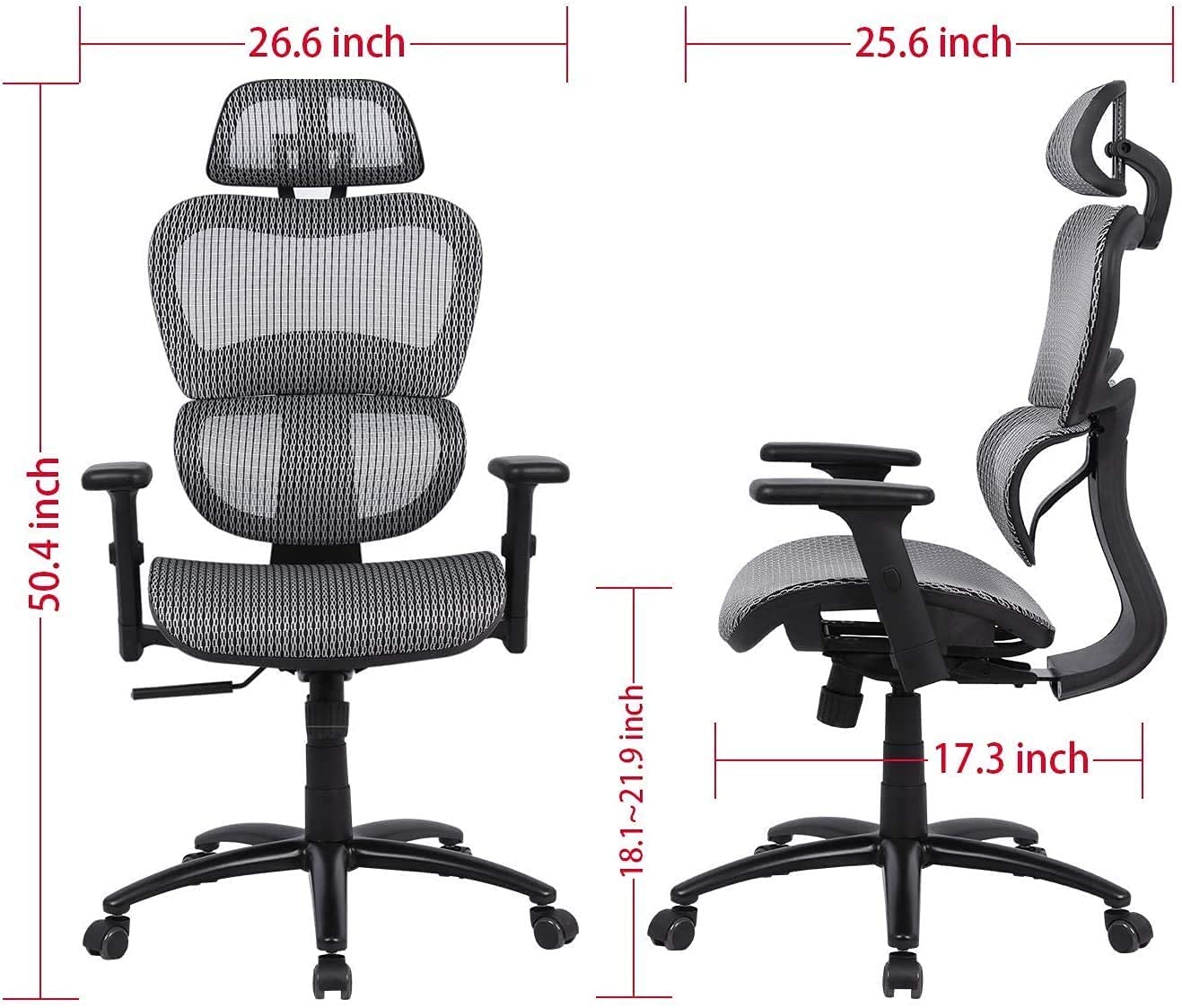 Ergonomic Office Chair High Back Adjustable Height Rolling Swivel Computer Task Chair Reclining Breathable High-Density Mesh Desk Chair with Flip-Up Armrest Rotate Headrest Back Support,Black(300lbs)