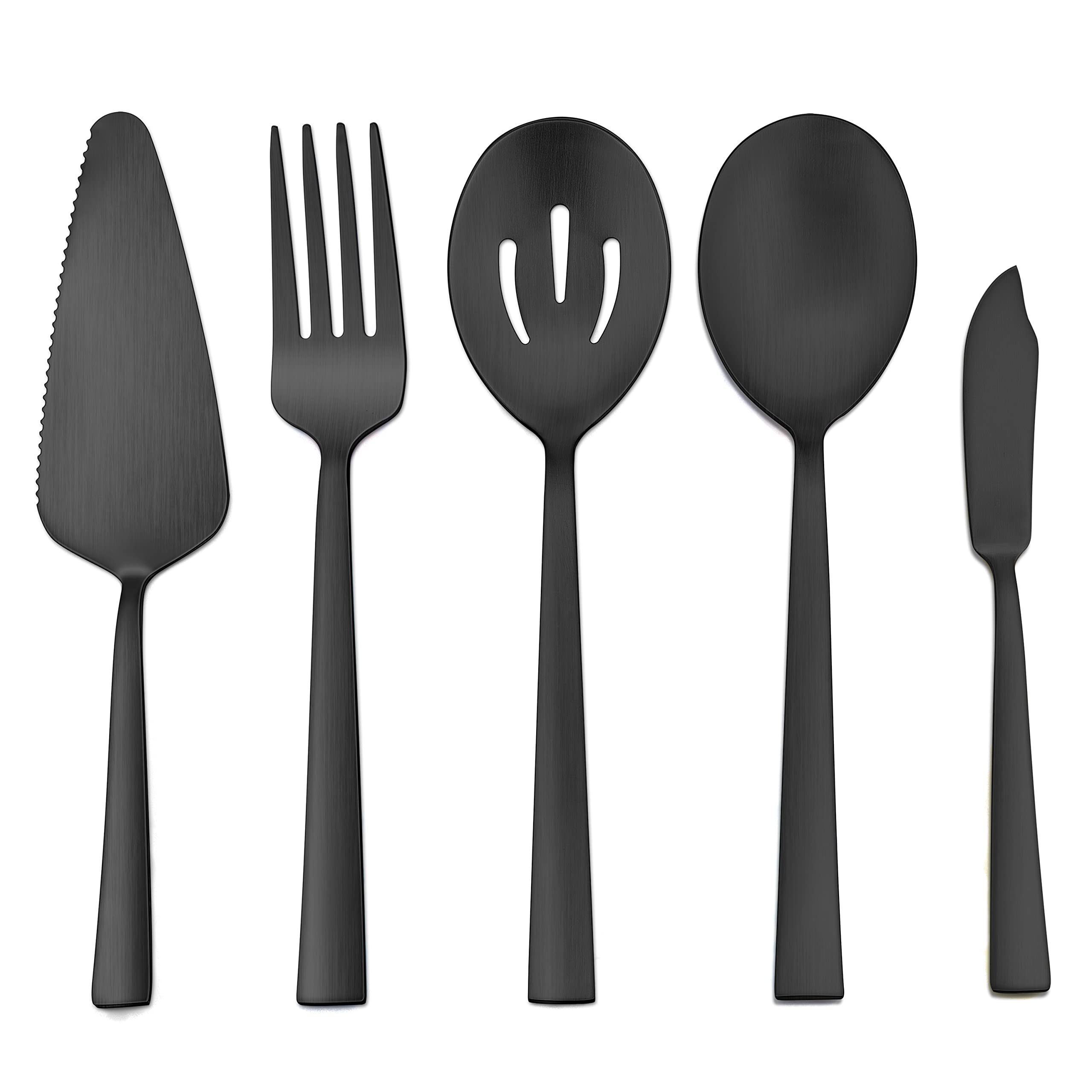 Herogo 53-Piece Matte Black Flatware Set with Steak Knives & Serving Utensils, Stainless Steel Square Silverware Cutlery Set for 8, Unique Tableware Eating Utensils Set, Satin Finish, Dishwasher Safe