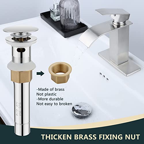 Herogo Bathroom Sink Drain with Overflow, Stainless Steel Chrome Pop Up Drain Stopper with Detachable Built-In Anti-Clogging Strainer for Lavatory Vessel Vanity Sink Drain, Fits Standard Drain Hole