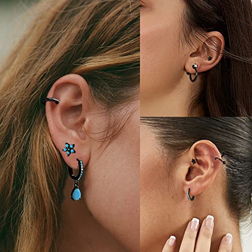 Drperfect Cartilage Earring Set Spiral Curved Flower Snake Cuff Dangle Chain Turquoise Stud Hoop Cartilage Helix Conch Piercing Jewelry