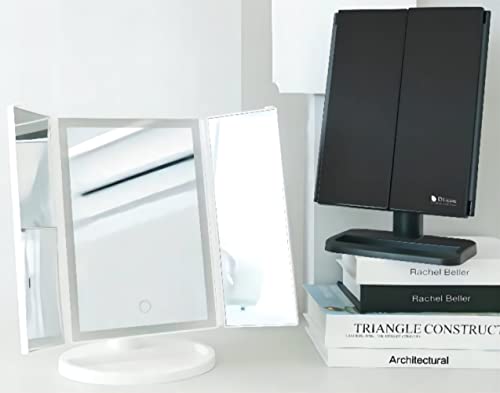 DUcare Makeup Mirror Vanity with Lights【Update】 2X 3X 10x Magnification, Lighted Makeup Mirror, Trifold Makeup Mirror, Dual Power Supply, Portable LED Makeup Mirror, Touch Screen-White Women Gift