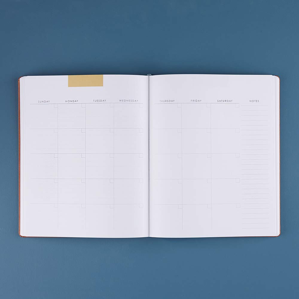 Erin Condren 12 Month Undated Softbound Focused Planner 8x10 - Camel Colored Cover, Layflat Design, College Ruled Lined & Dot Grid Note Pages, Monthly & Weekly Planning Spreads