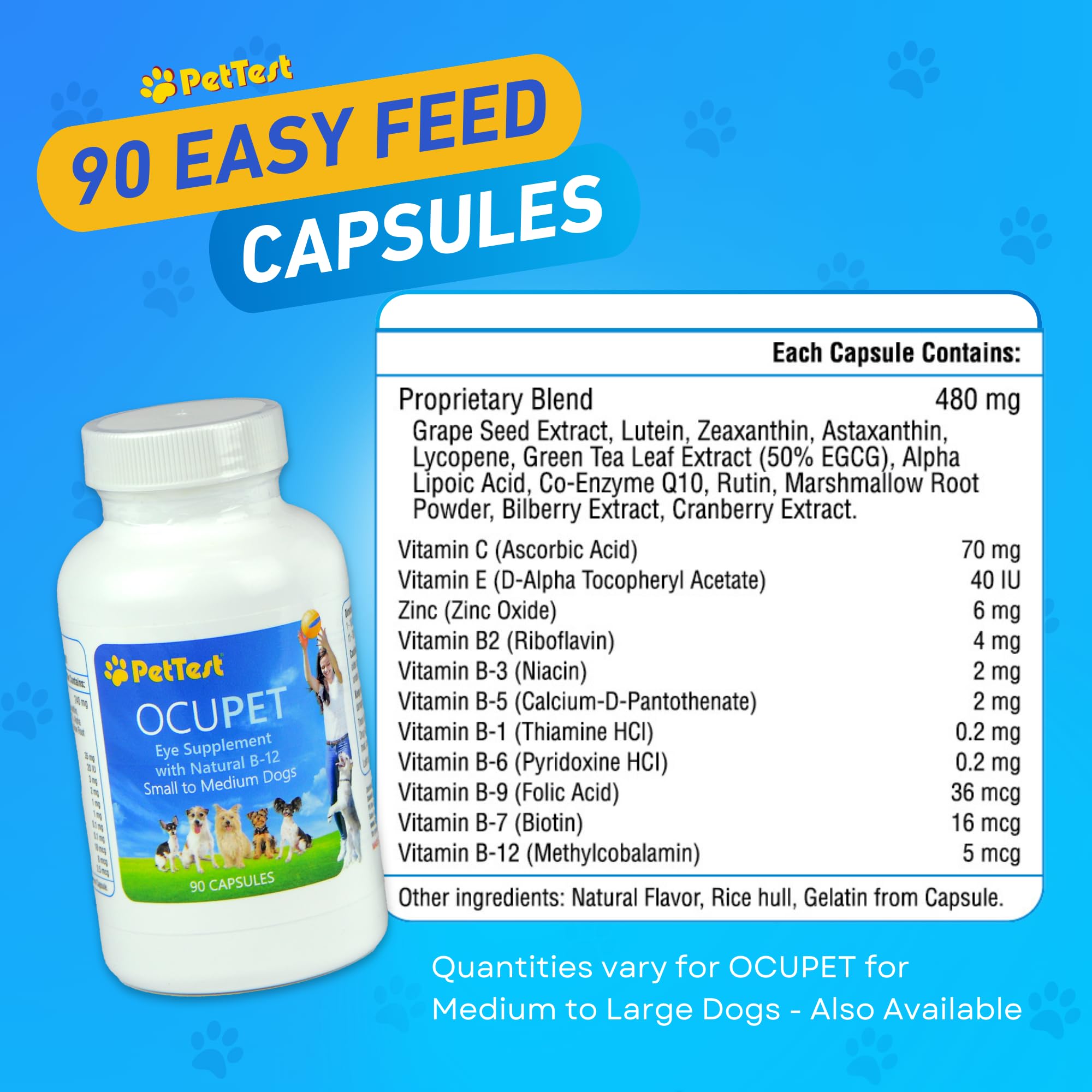Ocupet Advanced Vision and Eye Health Supplement for Medium to Large Dogs Packed with Natural B12, Grape Seed Extract and Lutein to Support Pets with Diabetes or Eye Related Conditions-90 Capsules