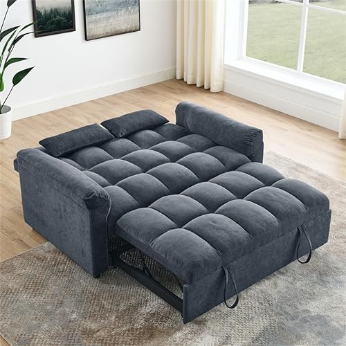 DOUBAO Loveseats Sofa Bed with Pull-Out Bed,Adjsutable Back, Grey