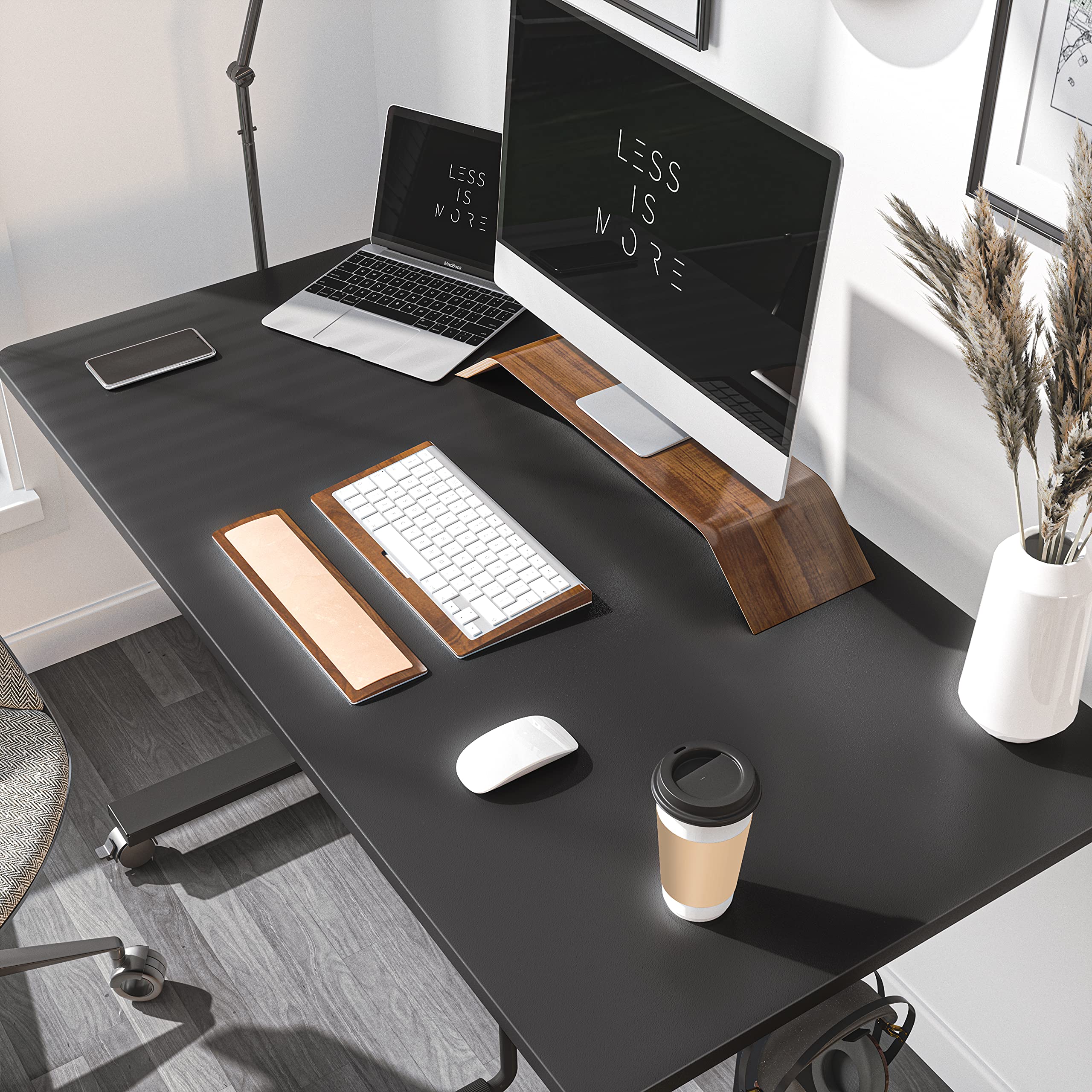 FAMISKY Crank Adjustable Height Standing Desk, 48 x 24 Inches Manual Stand up Desk, Sit Stand Workstation for Home Office with Handle and Splice Board, Black Frame/Black Top