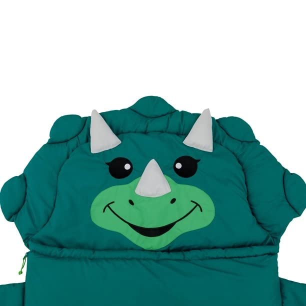 FireFly! Chip The Dinosaur Kid's Sleeping Bag - Green (65 in. x 24 in.) for School or Outdoor Camping/Carry Bag Included/Soft and Breathable
