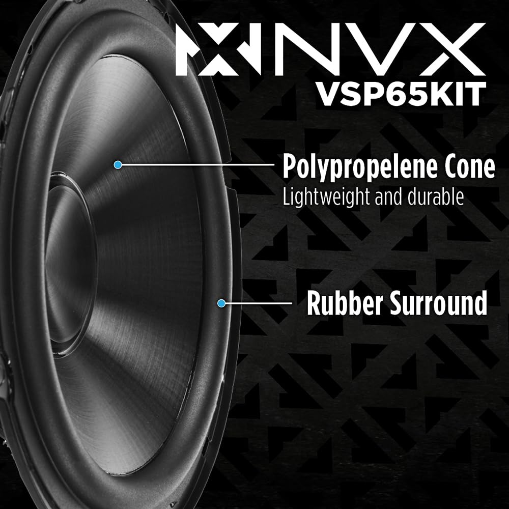 NVXยฎ VSP65KIT 6.5" Premium Car Speakers, 750W Max, 250W RMS, 2-Way 6-1/2 inch Component System w/ 1" Silk Dome Tweeters & Passive X-Overs, Easy to Install in Cars/Trucks/Doors (Pair)