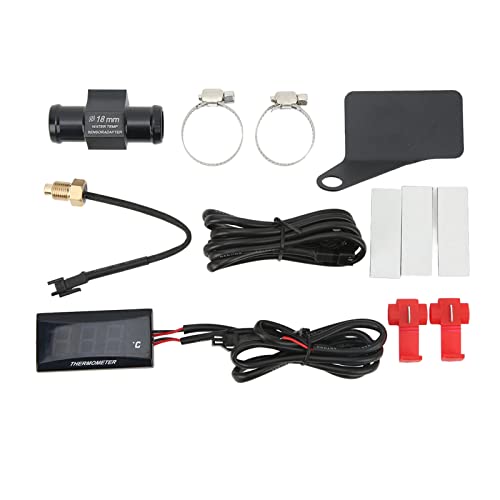 Motorcycle Water Temperature Meter, Ultru Thin LCD Water Temperature Gauge 0℃ to 120℃ Digital Display with 18mm Sensor Adapter for Modification (Green Backlight)