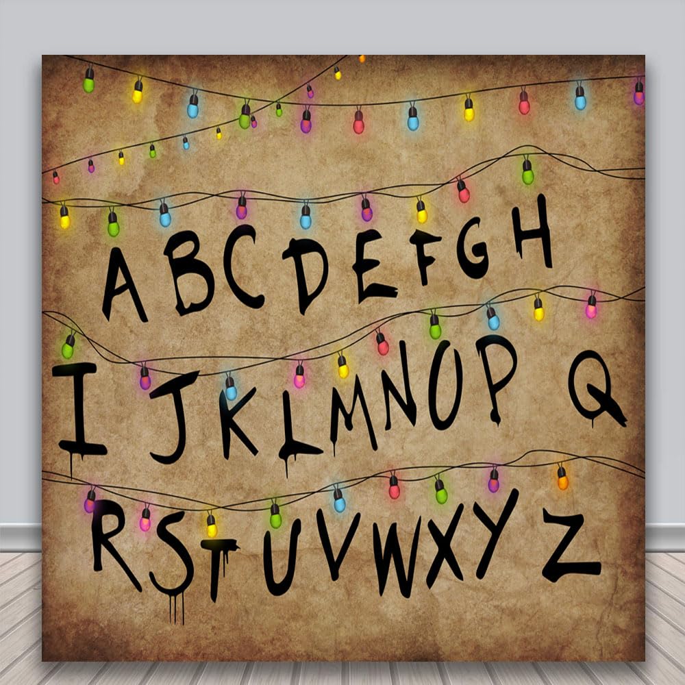 Lofaris Lofaris Stranger Backdrop Rustic Alphabet Colorful Lights Background Kids Birthday Baby Shower Party Decor Cake Table Banner Photo Booth Props Cake Table Banner 6x4ft