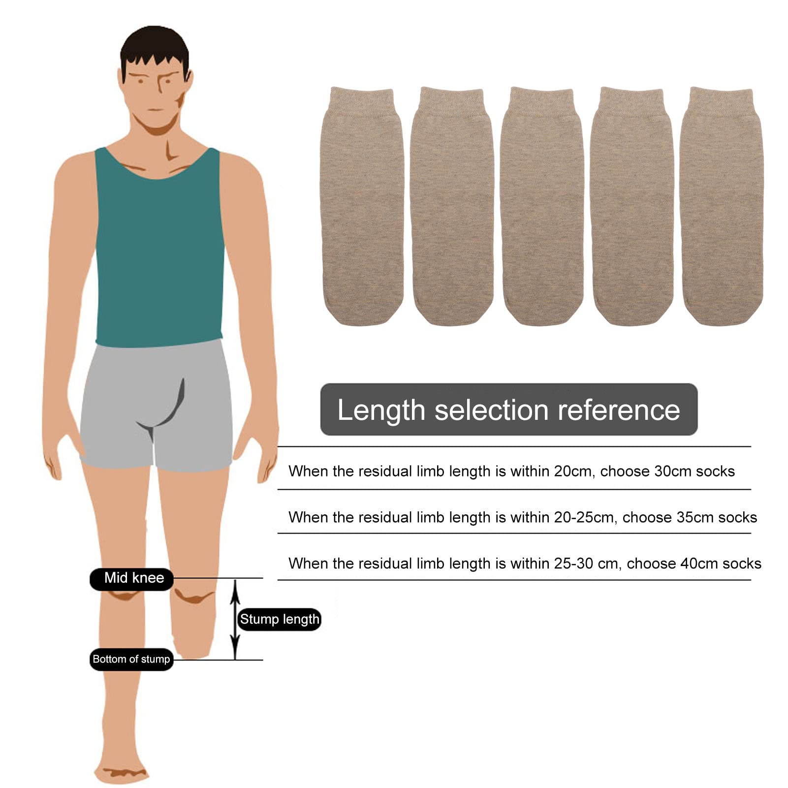 Emoshayoga Stump Socks, Prosthetic Socks Elastic 5pcs Breathable for Daily Life(L)