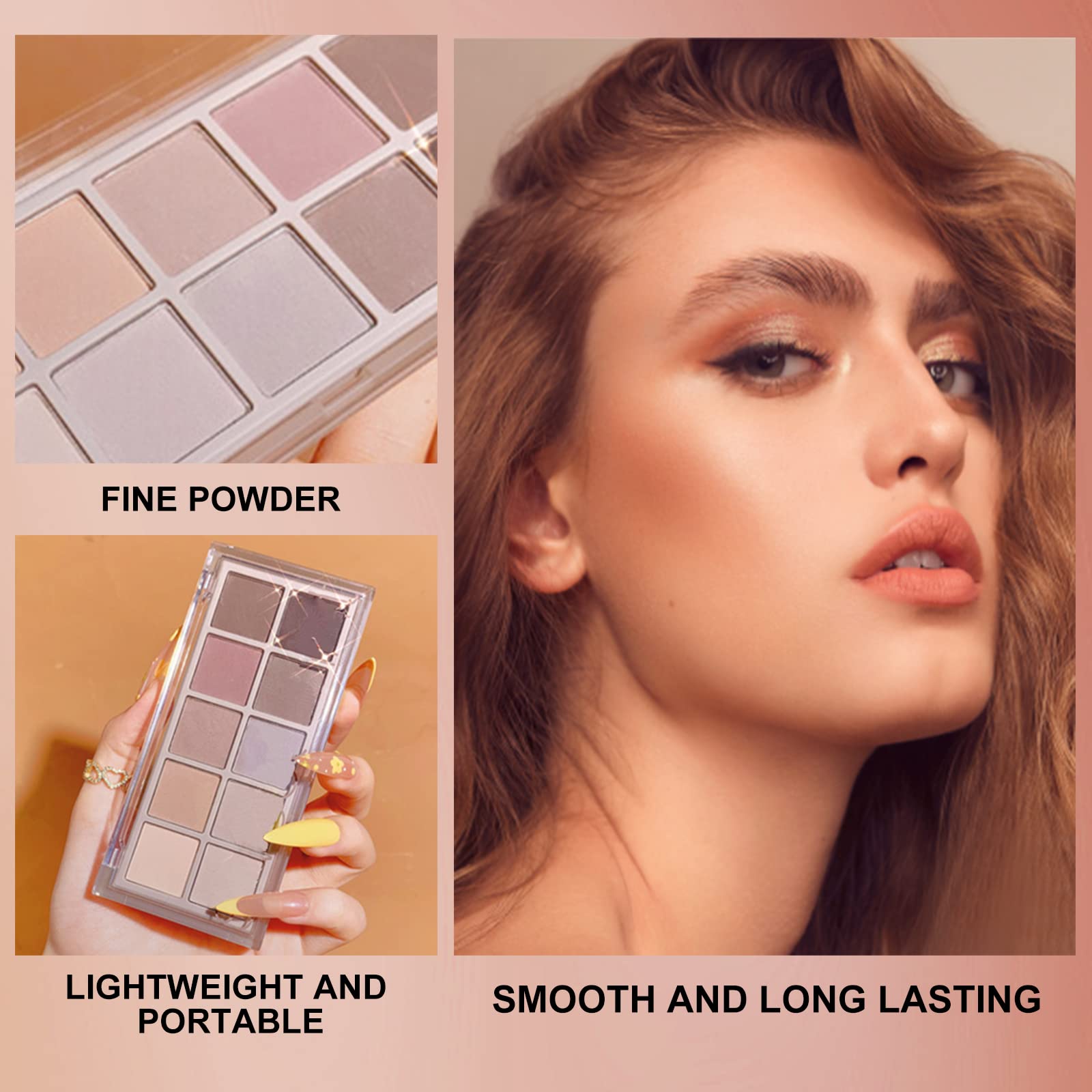 Erinde 10 Colors Eyeshadow Palette, Matte Taupe Gray Eye Shadow Makeup, Ultra-Blendable, Pigmented, Long Lasting, Neutral Nude Naked Eye Make Up Pallet with Brush, Suitable for Older Women, Cement