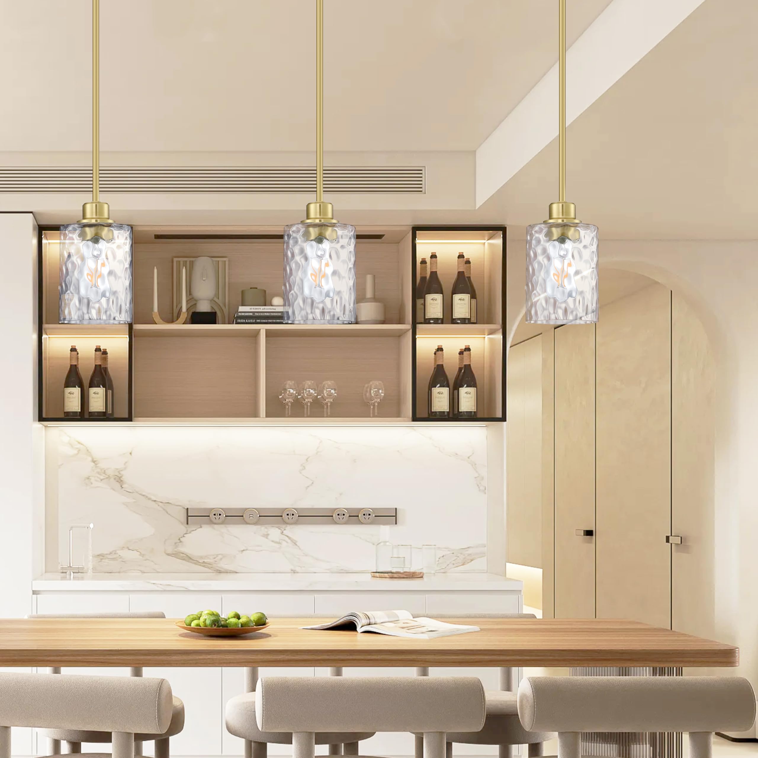 Dolaimi House 1 Light Modern Globe Pendant Light Brushed Nickel Finish Clear Hammer Glass Chandelier Shade, Adjustable Height Hanging Pendant Lighting Fixture for Kitchen Island, Dining Room