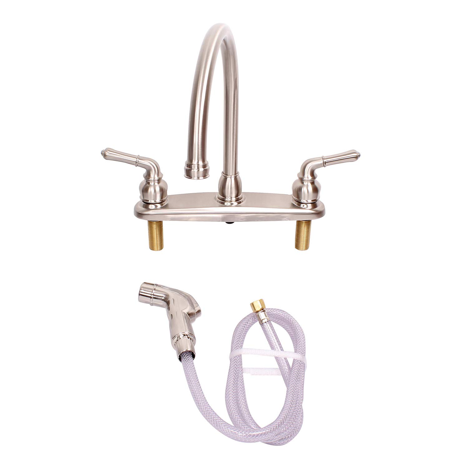 Empire Faucets RV Brushed Nickel Gooseneck Kitchen Faucet Head Replacement with Teapot Handles and Stand Alone Sprayer
