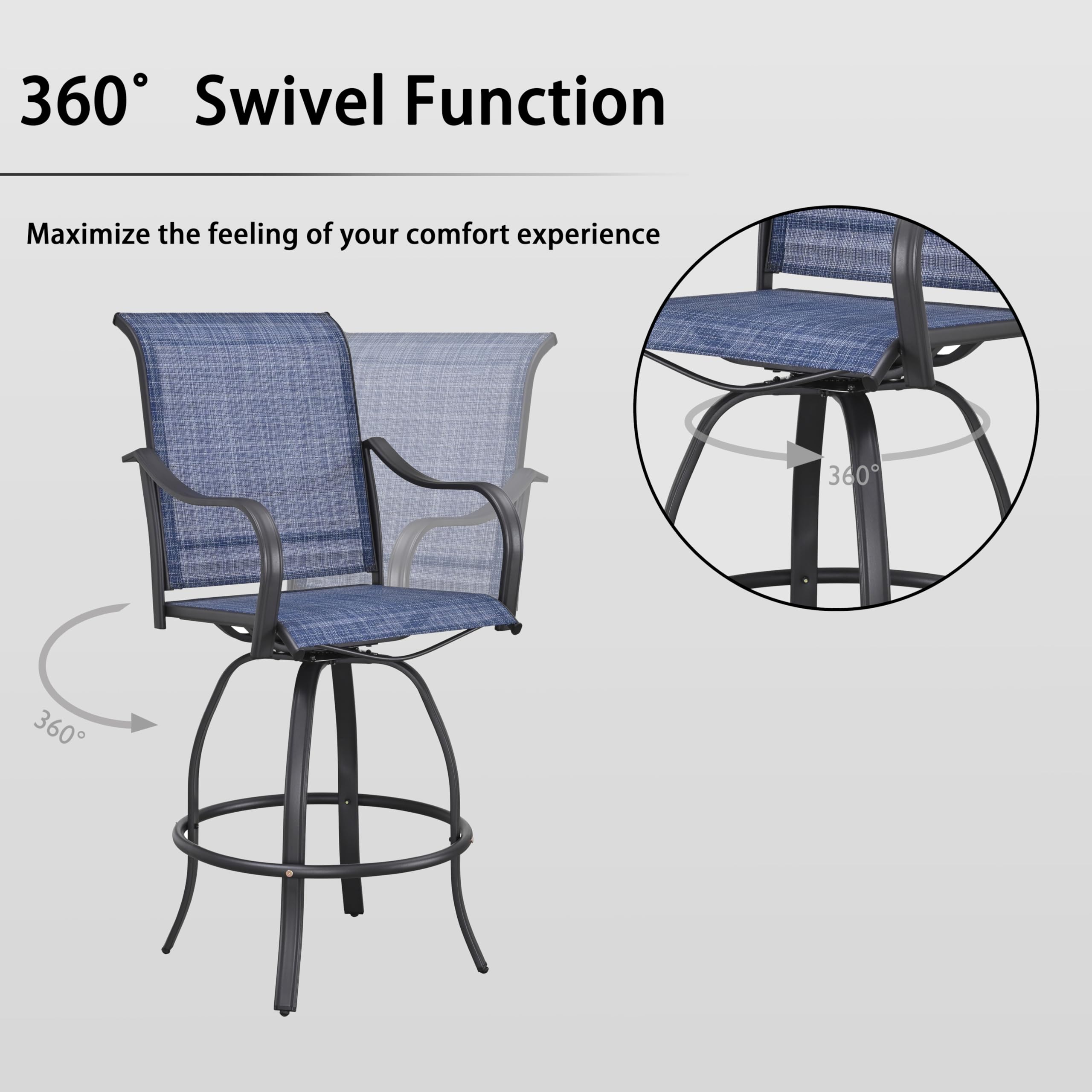 LOKATSE HOME 2 PCS Outdoor Swivel Bar Stools Height Chairs with Armrest for Backyard Deck Lawn Garden, Blue