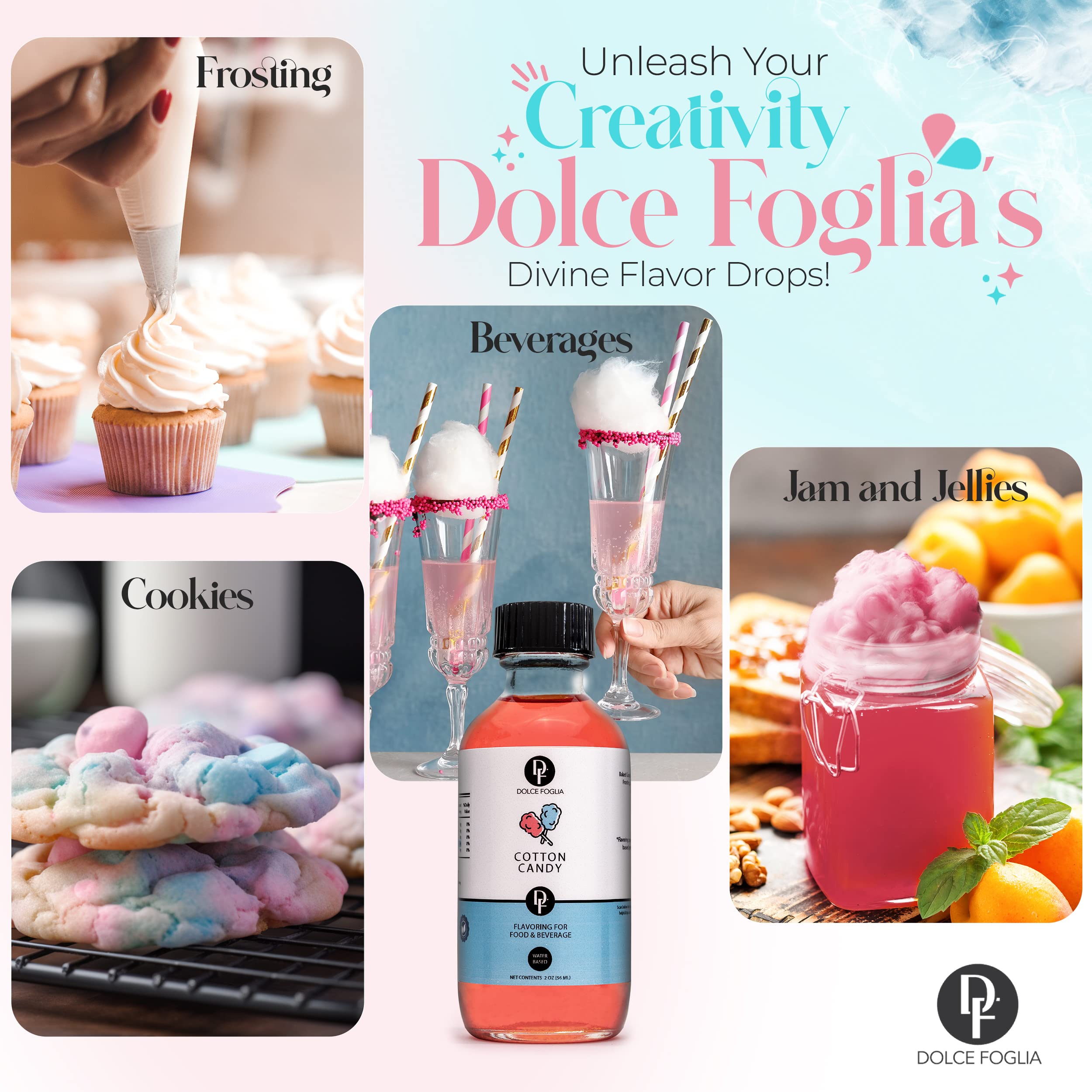 Dolce Foglia Cotton Candy Extract - 2 Ounce Multipurpose Flavoring for Baked Goods, Beverages, Coffee & Desserts - Sugar-Free Perfect For Weight Management, Pack of 2