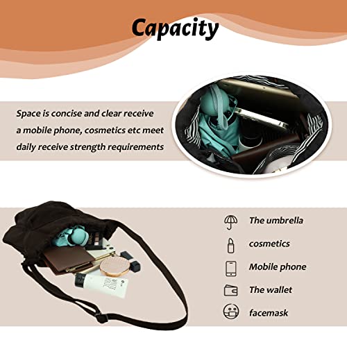 Emprier Women's Small Bucket Bags and Purse Small Canvas Tote Handbag Drawstring Hobo and Shoulder Handbags Black