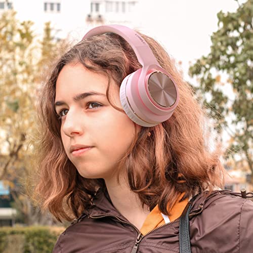 LORELEI S9 Wired Headphones with Microphone for School,On-Ear Kids Headphones for Girls Boys,Folding Lightweight and 3.5mm Audio Jack Headset for Phone, Ipad,Tablet, PC, Chromebook (Pearl Pink)