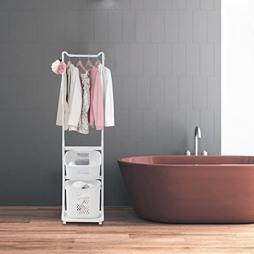Laundry Basket 3-Layer Clothes Storage Basket Rolling Laundry Cart with Wheels, Bathroom Clothes Hamper Organizer Freestanding Household Storage Shelf for Bathroom Kitchen Bedroom