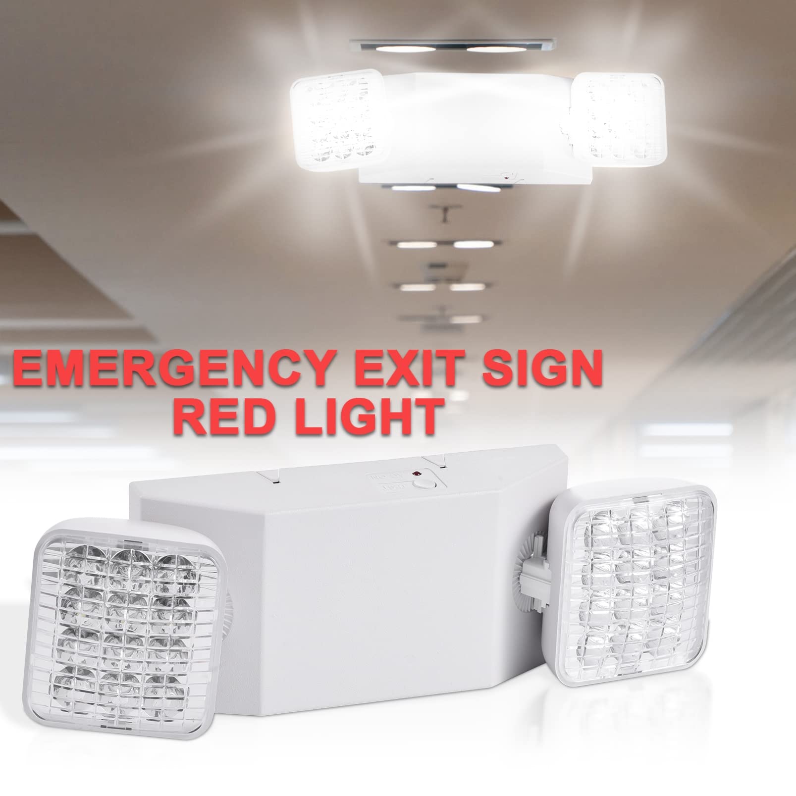 MAVARO White LED Emergency Lighting Fixture with 2 LED Heads and Hardwired Adjustable Exit Light Exit Sign for Business/Home with Battery Backup 110-277V, UL Certified, Fire Resistant