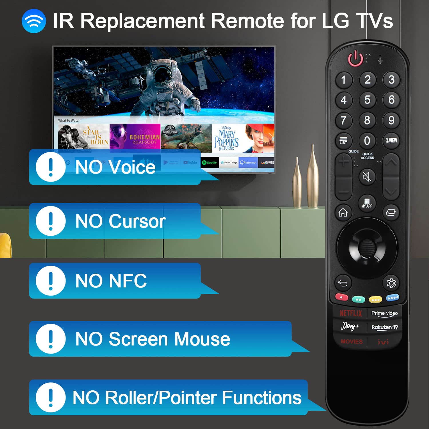 Gvirtue Universal Remote Control for LG Smart TV Magic Remote, Replacement for All LG LED OLED LCD Smart TVs, with Buttons for Netflix, Prime Video, Disney Plus, Rakuten TV