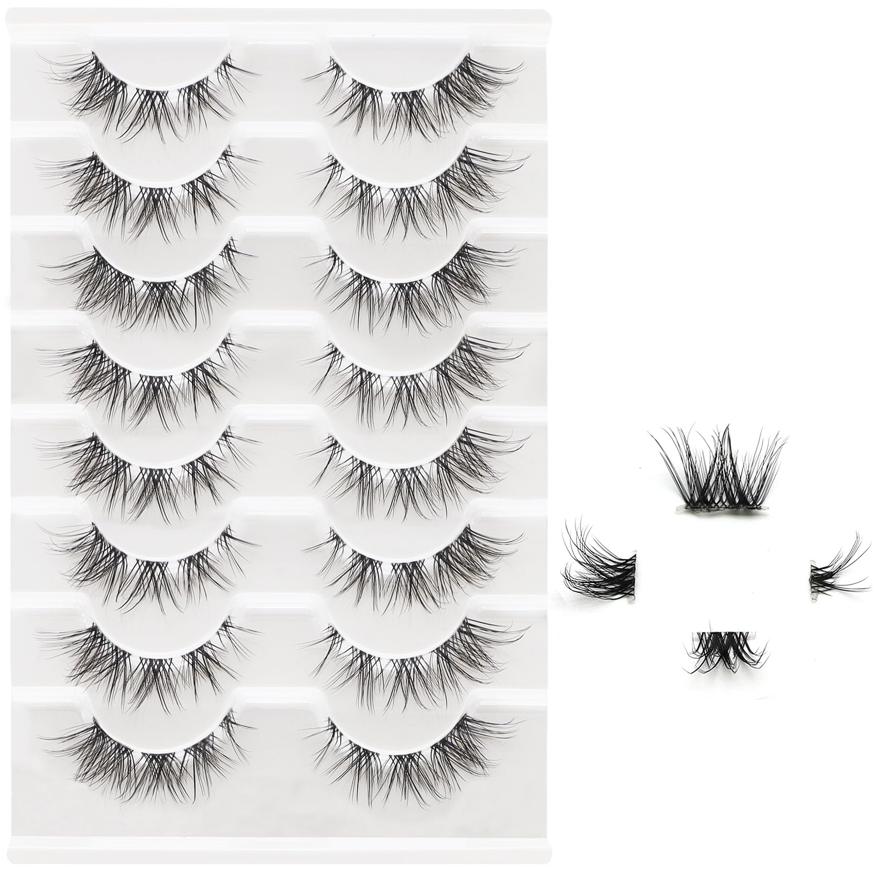 Losha Eyelashes Wispy Lashes Natural Look 8 Pairs Clear Band False Eyelashes Handmade Reusable Fake Eye Lashes Pack (F16)